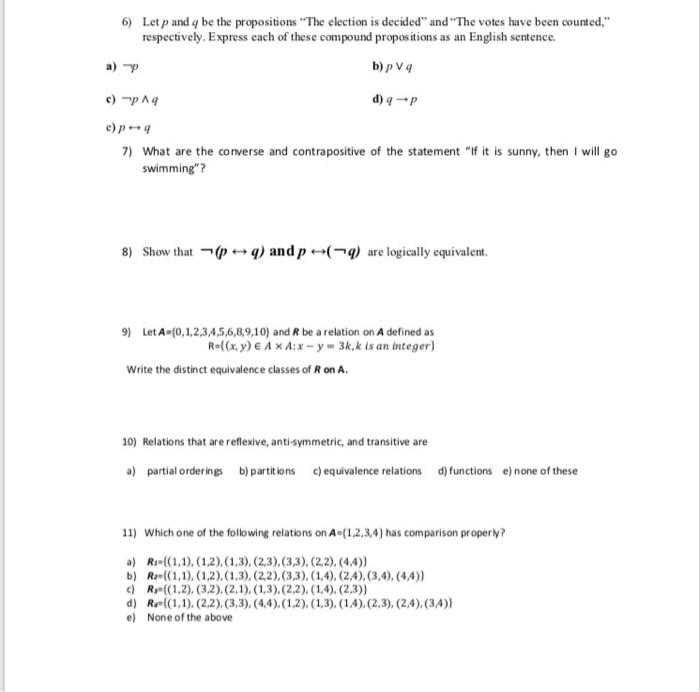Solved 6 Let p and q be the propositions "The election is | Chegg.com