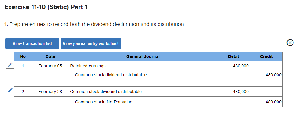 Solved Exercise 11-10 (Static) Small stock dividend LO P2 | Chegg.com