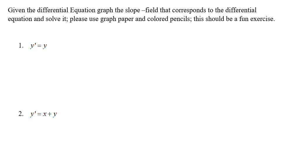 Solved Given the differential Equation graph the slope | Chegg.com