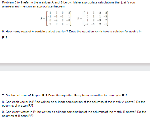 Solved Problem 6 ﻿to 9 ﻿refer to the matrices A and B | Chegg.com