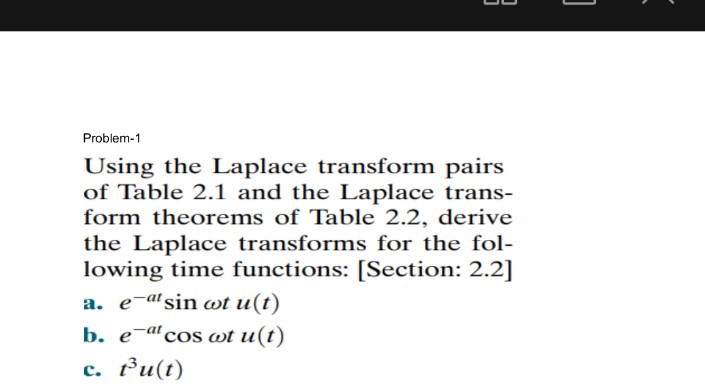 Solved Problem-1 Using the Laplace transform pairs of Table | Chegg.com