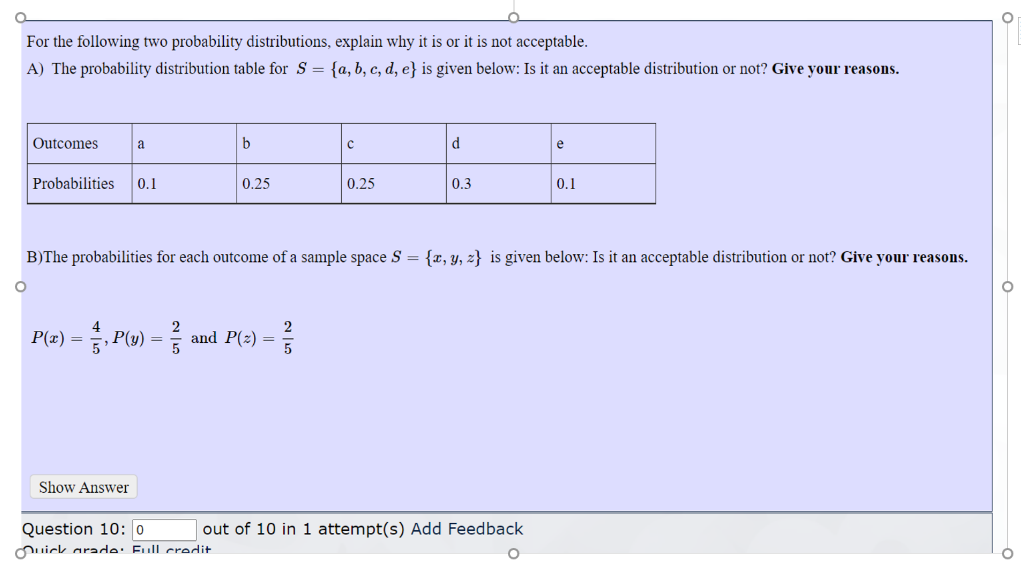 Solved For the following two probability distributions, | Chegg.com