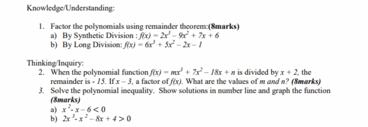Solved Knowledge/Understanding: 1. Factor the polynomials | Chegg.com