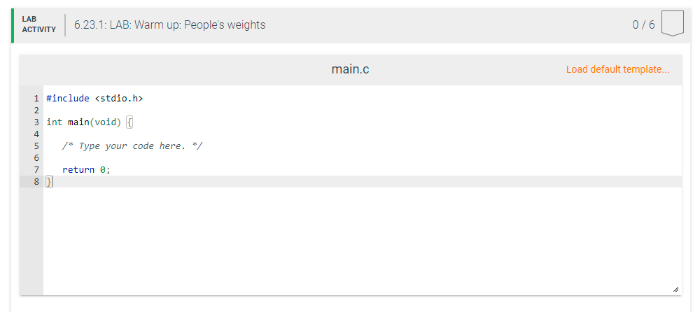 Solved 6.23 LAB: Warm up: People's weights Output each | Chegg.com