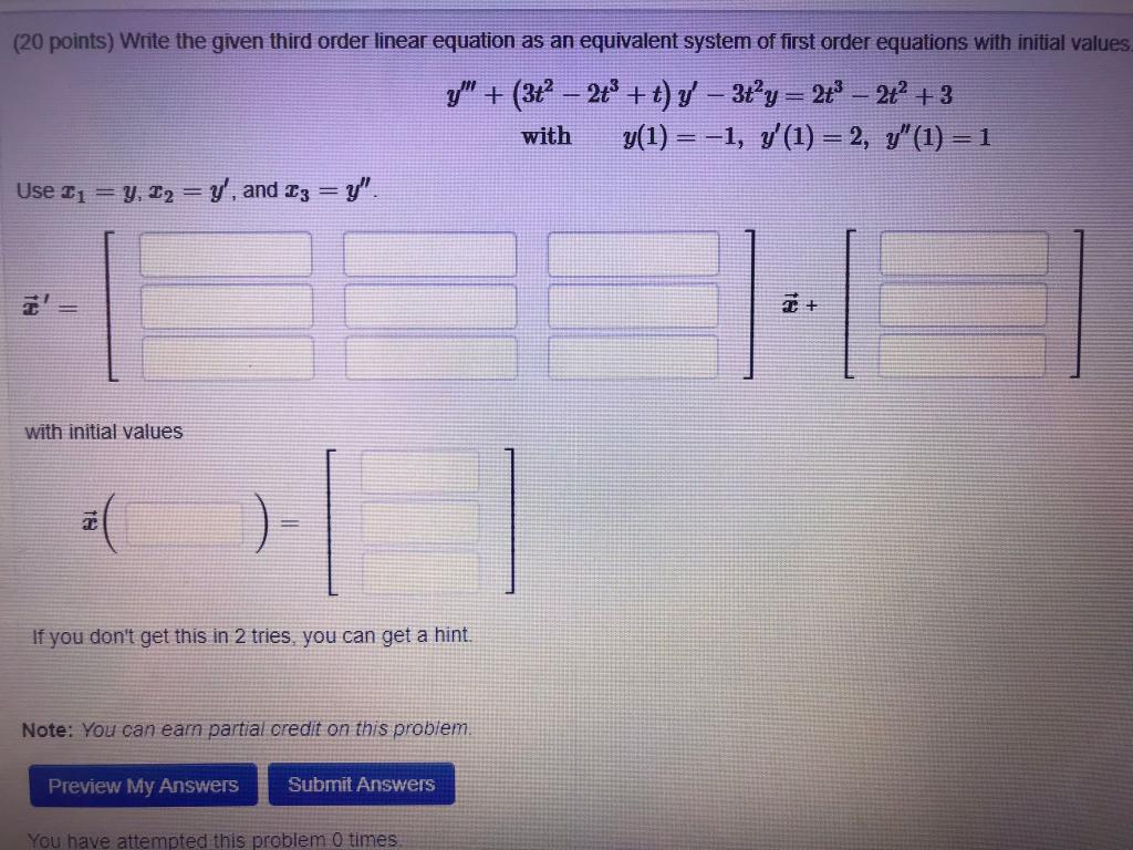 Solved (20 points) Write the given third order linear | Chegg.com
