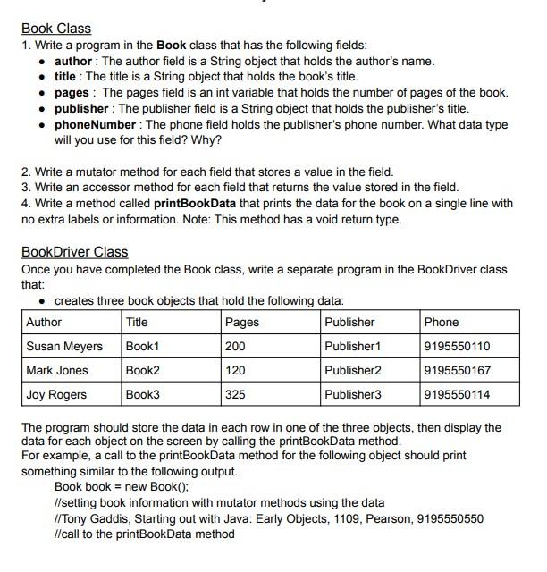 Solved Book Class 1. Write a program in the Book class that | Chegg.com