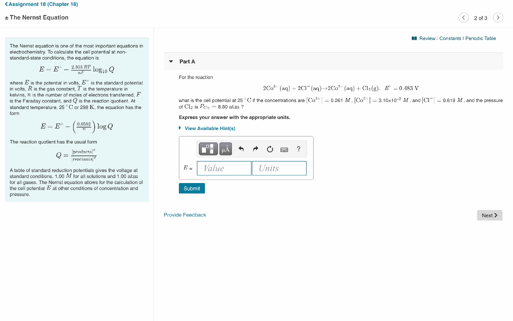 Solved Review Constants 1 Periodic Table The Nernst | Chegg.com