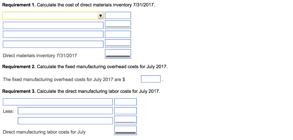 Solved Data Table Direct materials inventory 7/1/2017 Direct | Chegg.com