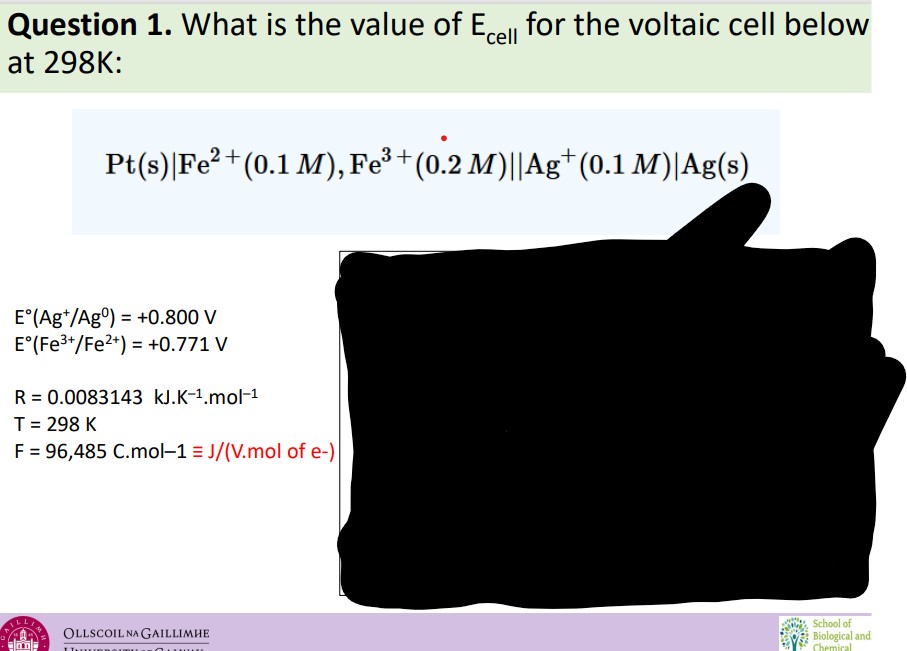 Solved Question 1. What is the value of Ecell for the | Chegg.com