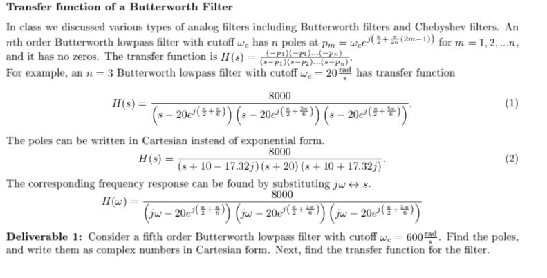 Transfer function of a Butterworth Filter In class we | Chegg.com