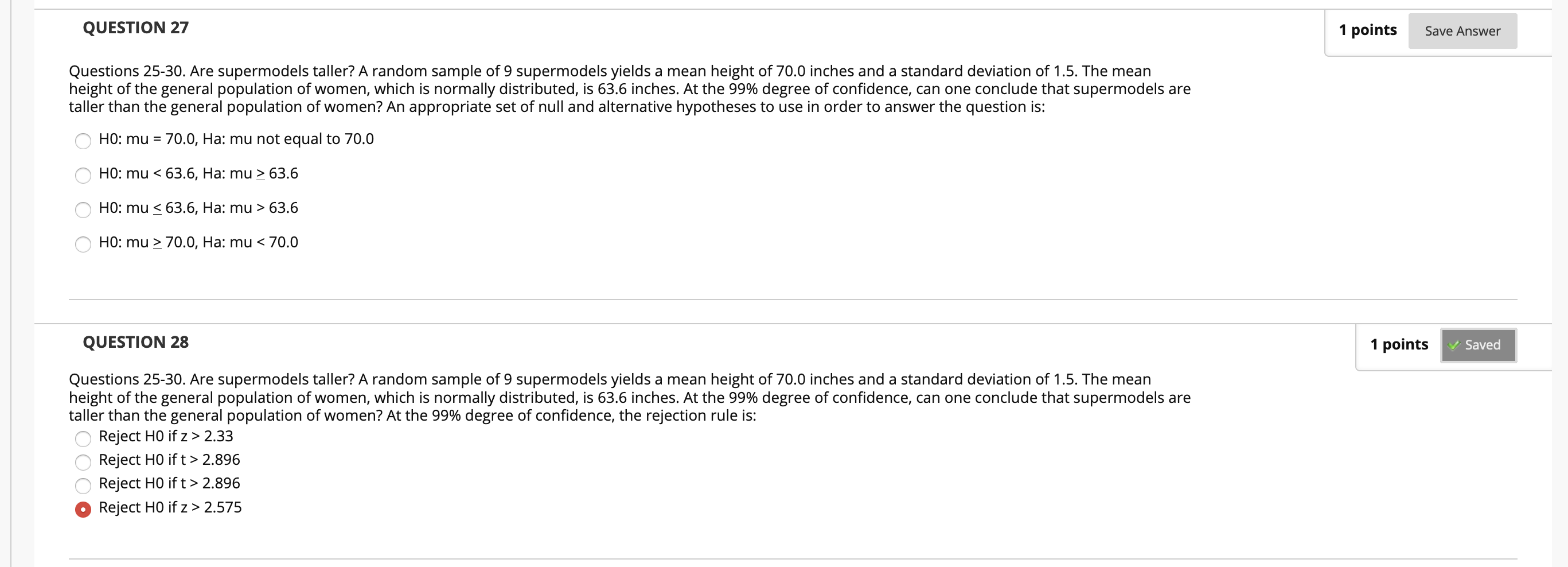 Solved QUESTION 27 1 points Save Answer Questions 25-30. Are | Chegg.com