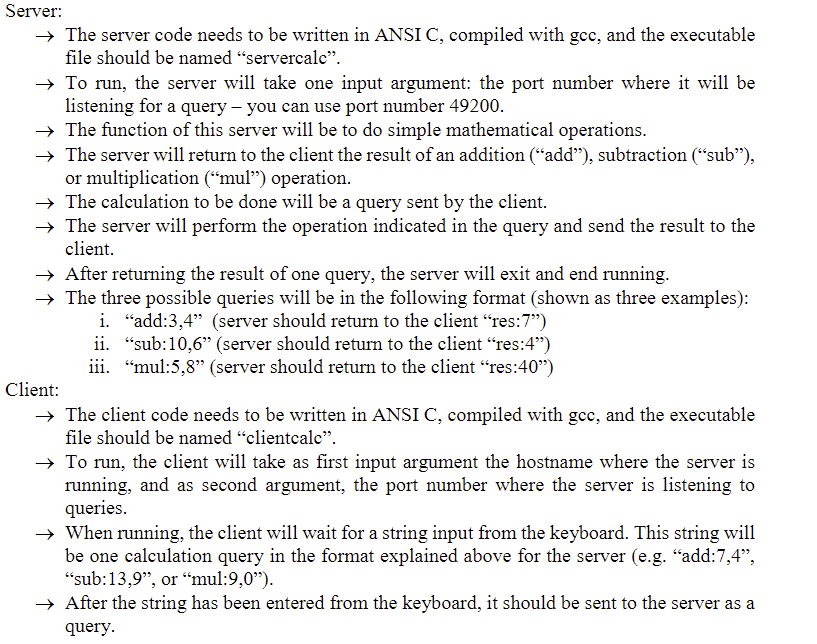 → The server code needs to be written in ANSI C, | Chegg.com