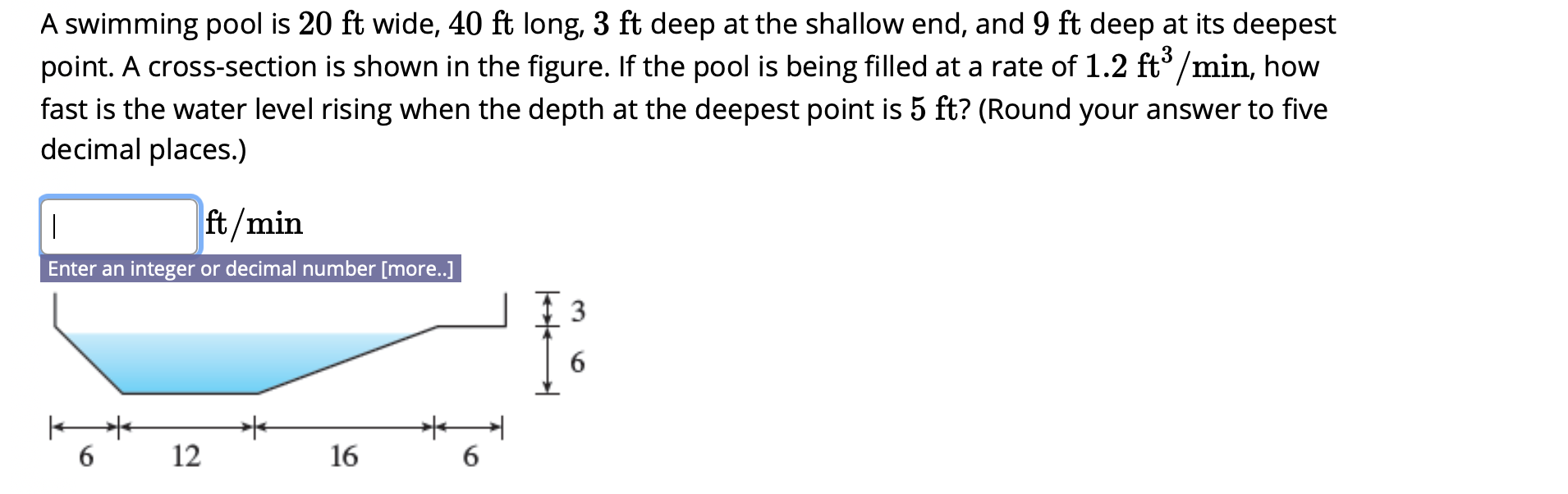 Solved A swimming pool is 20 ft wide, 40 ft long, 3 ft deep | Chegg.com