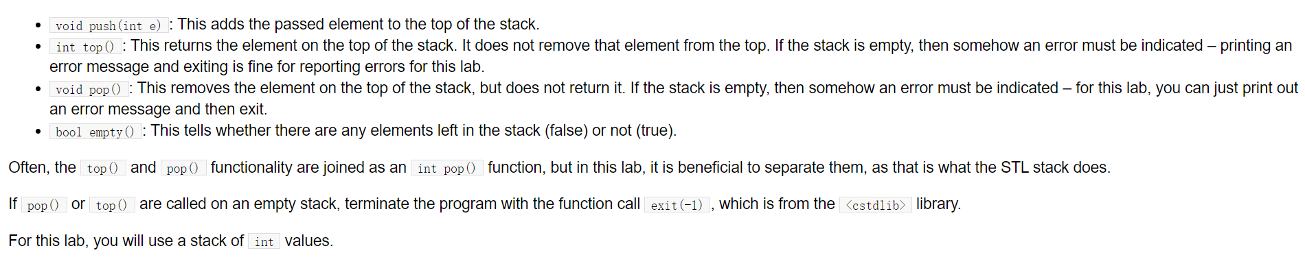 Solved void push(int e) : This adds the passed element to | Chegg.com