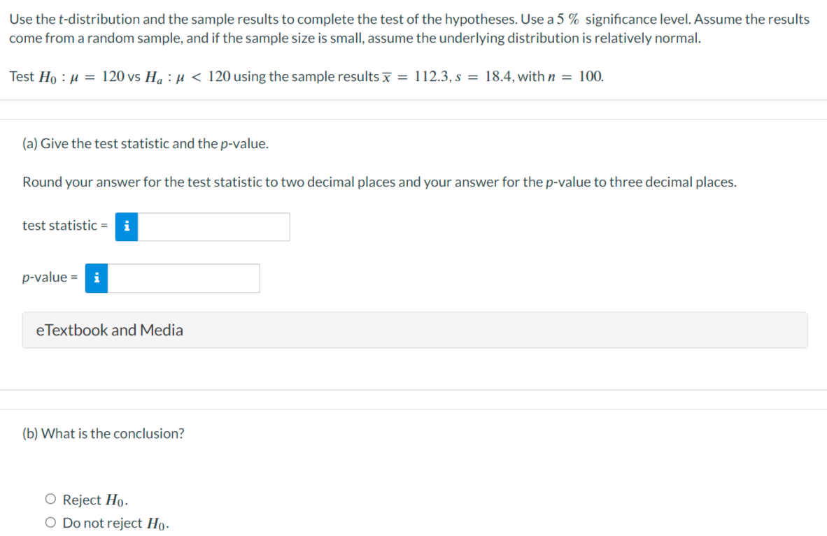 Solved Use the t-distribution and the sample results to | Chegg.com