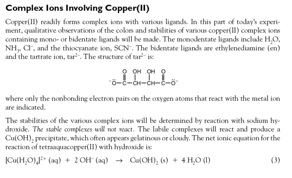 Solved The Complex lons of the Copper(II) lon Test Tube # | Chegg.com