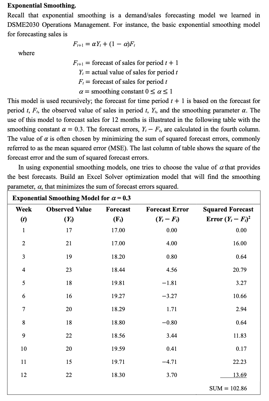 Solved Exponential Smoothing. Recall that exponential | Chegg.com