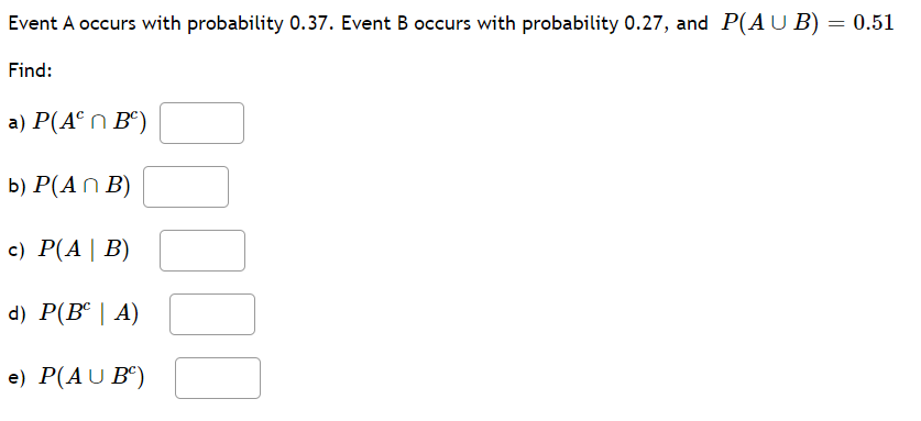 Solved Event A occurs with probability 0.37. Event B occurs | Chegg.com