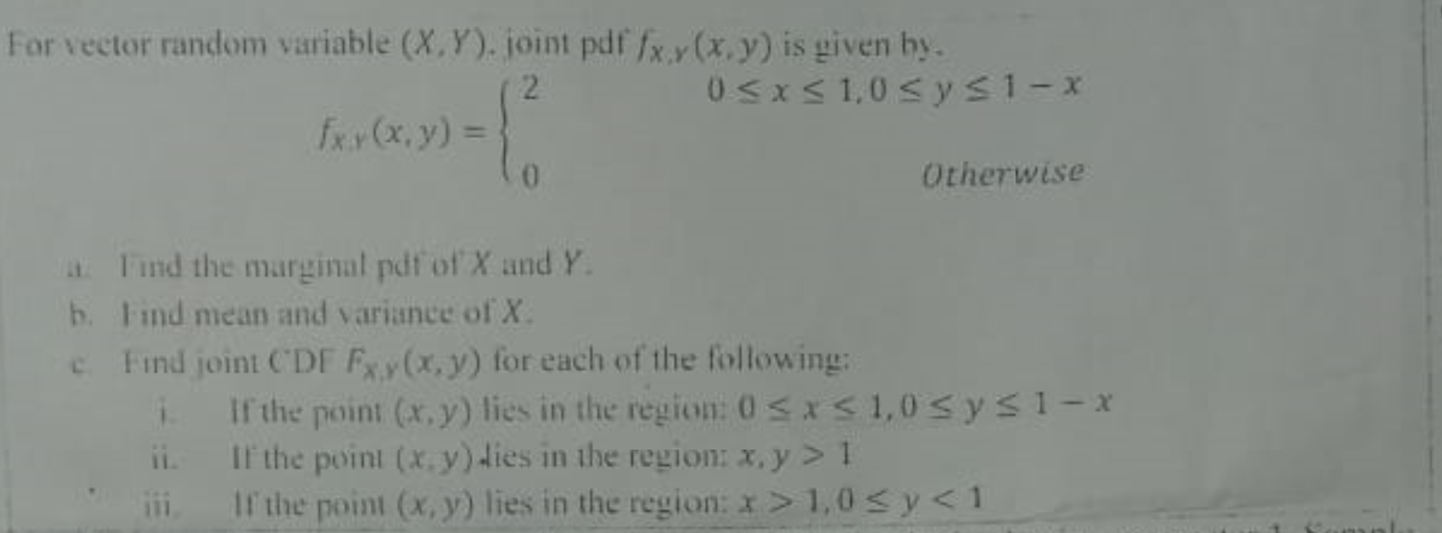 Solved For vector random variable (X,Y).joint pdf [xx(x,y) | Chegg.com