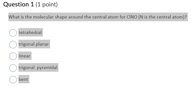 Solved What is the molecular shape around the central atom | Chegg.com