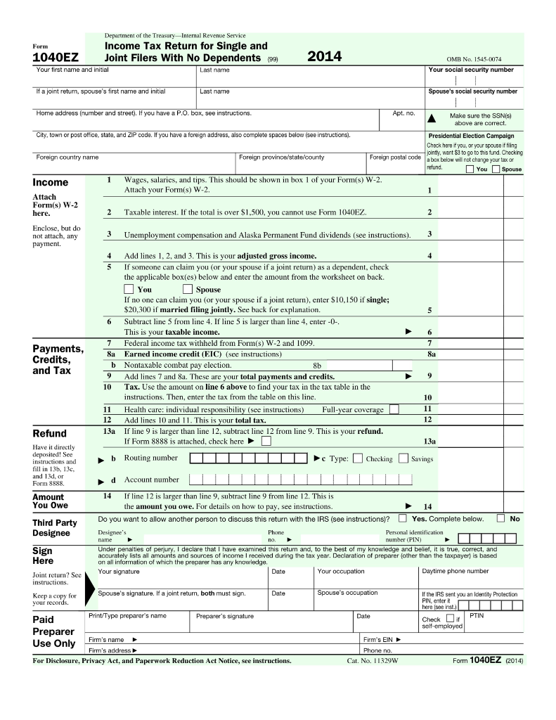 Follow the instructions below to fill out the 1040EZ | Chegg.com