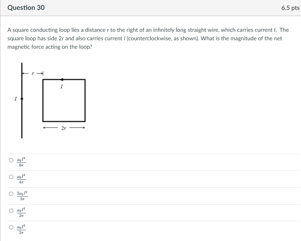 Solved Question 30 6.5 pts A square conducting loop lies a | Chegg.com
