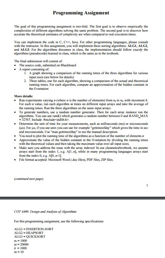 Solved Programming Assignment The goal of this programming | Chegg.com