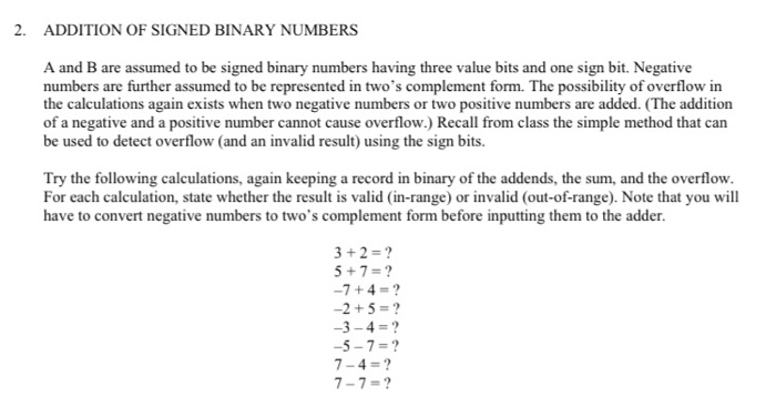 Solved 2. ADDITION OF SIGNED BINARY NUMBERS A and B are | Chegg.com