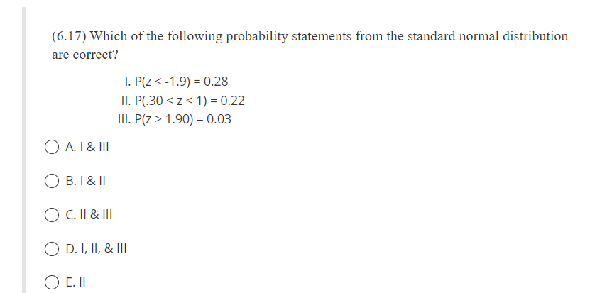 Solved (6.17) Which of the following probability statements | Chegg.com
