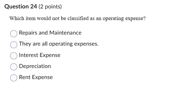 Solved Question 24 (2 ﻿points)Which item would not be | Chegg.com