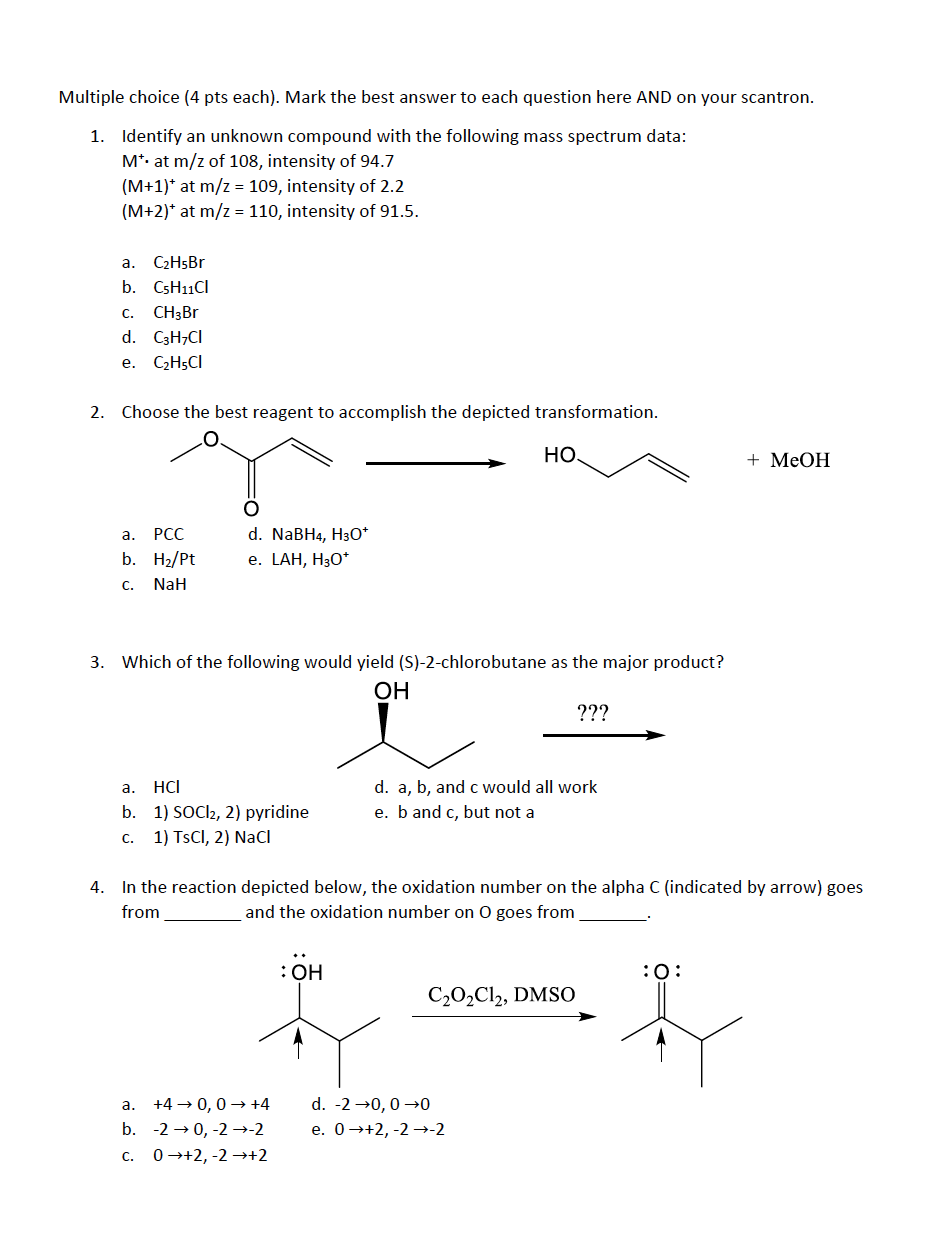 Solved Multiple choice (4 pts each). Mark the best answer to | Chegg.com