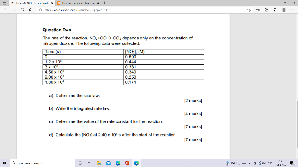 Solved in Course: SE4028 - Introduction to X c Chemistry | Chegg.com