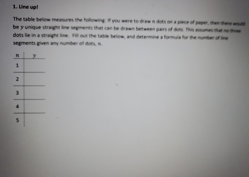 Solved 1. Line up! The table below measures the following: | Chegg.com