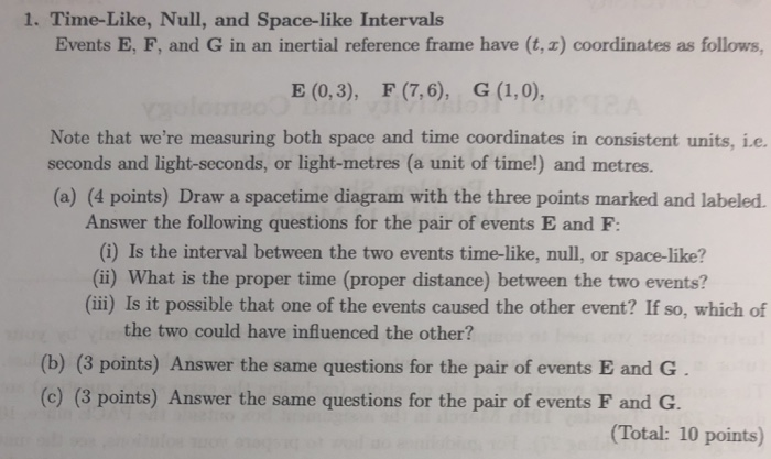 Solved 1. Time-Like, Null, and Space-like Intervals Events | Chegg.com