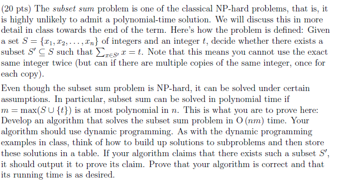 Solved (20 pts) The subset is highly unlikely to admit a | Chegg.com