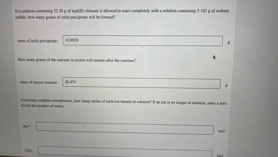 Solved If a solution containing 32.30 g of lead(II) chlorate | Chegg.com