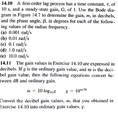 Solved 14.10 ﻿A first-order lag process has a time constant, | Chegg.com