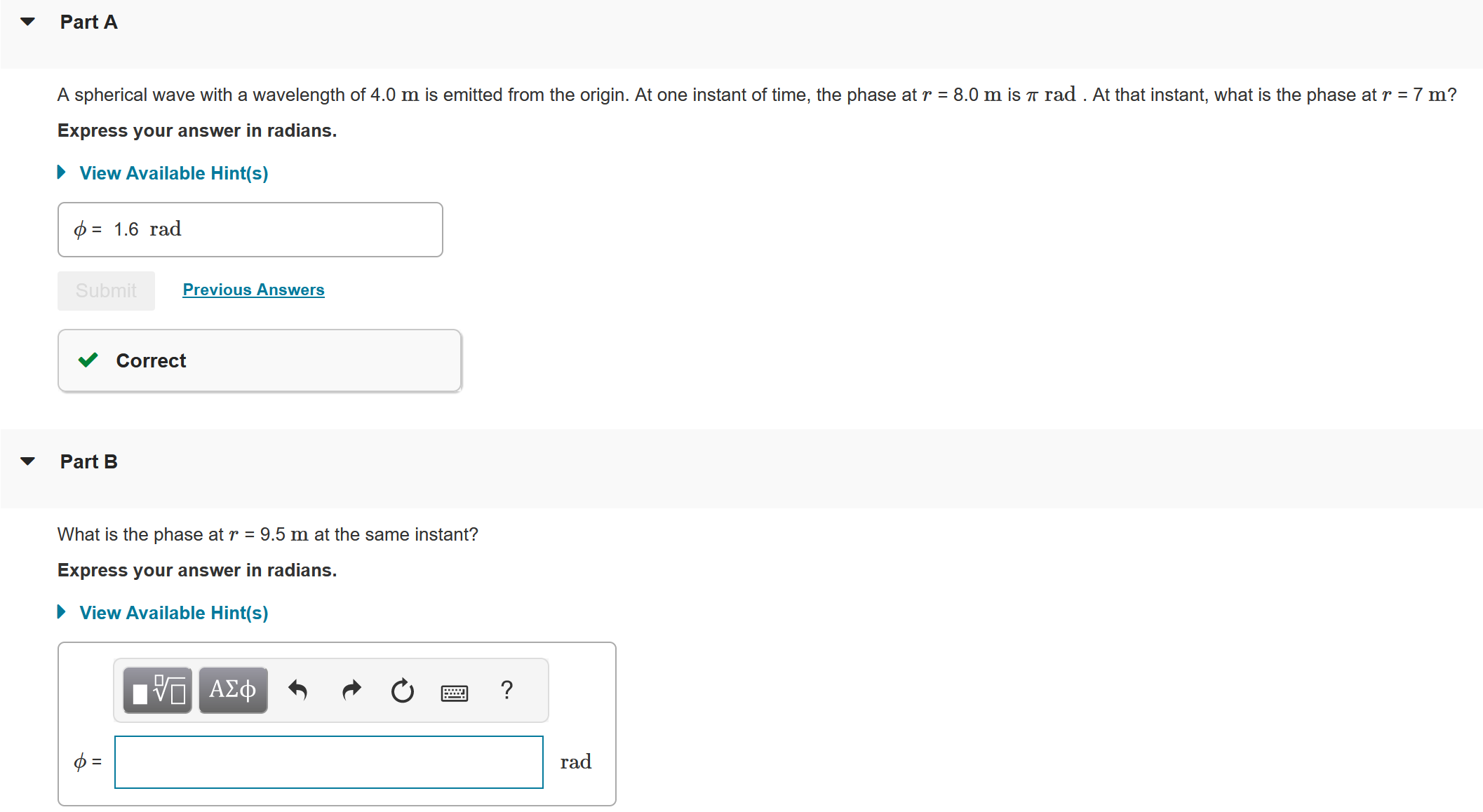 Solved A spherical wave with a wavelength of 4.0m ﻿is | Chegg.com