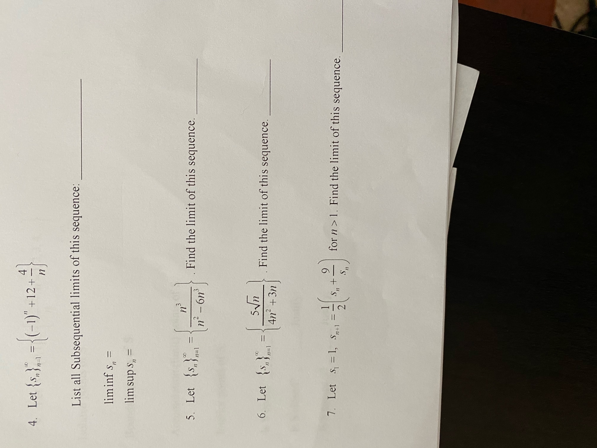 Solved 4. Let = {(-1)+12--1 List all Subsequential limits of | Chegg.com