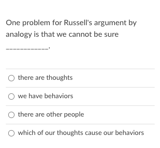 Solved One problem for Russell's argument by analogy is that | Chegg.com