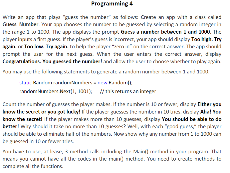 Solved Programming 4 Write an app that plays "guess the | Chegg.com