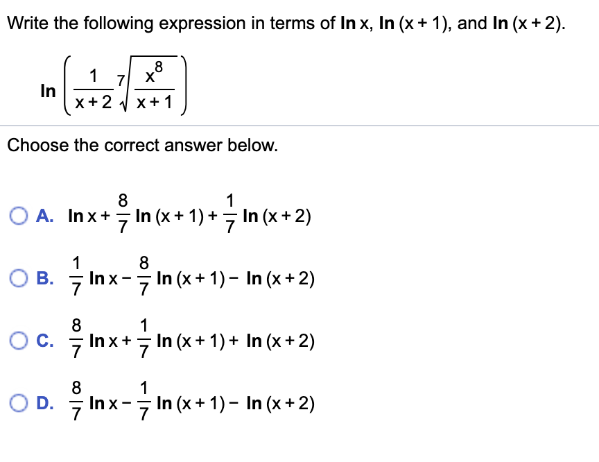 Solved Write the following expression in terms of In x, In | Chegg.com