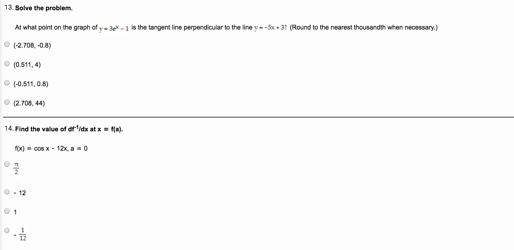 Solved Find the value of df-1/dx at x = f(a). f(x) = cos x - | Chegg.com