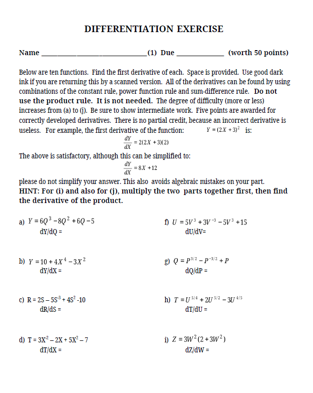Solved Below are ten functions. Find the first derivative of | Chegg.com