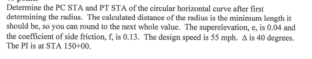 Solved Determine the PC STA and PT STA of the circular | Chegg.com