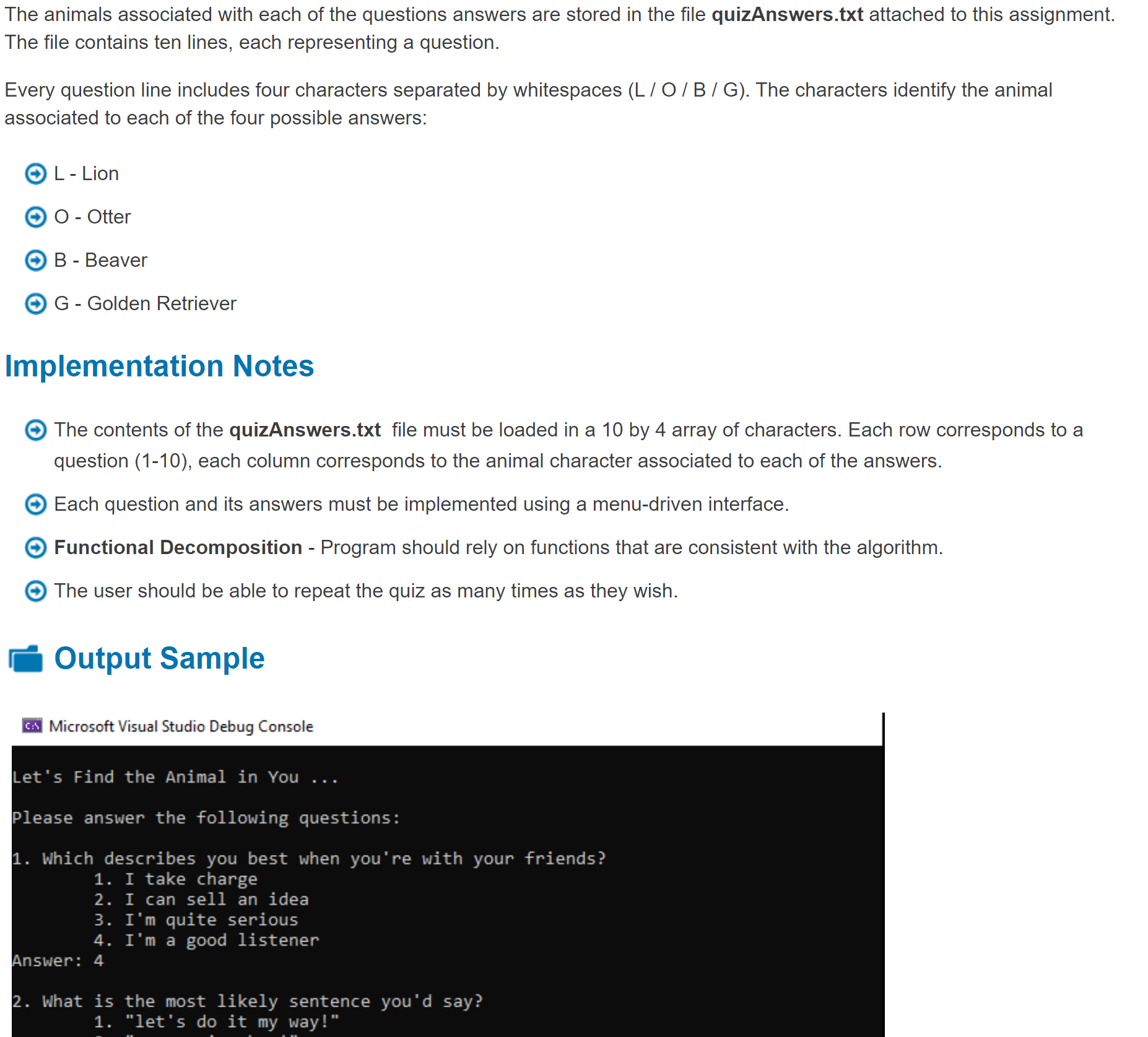 Solved (i) personality.cpp Here are four animals that | Chegg.com