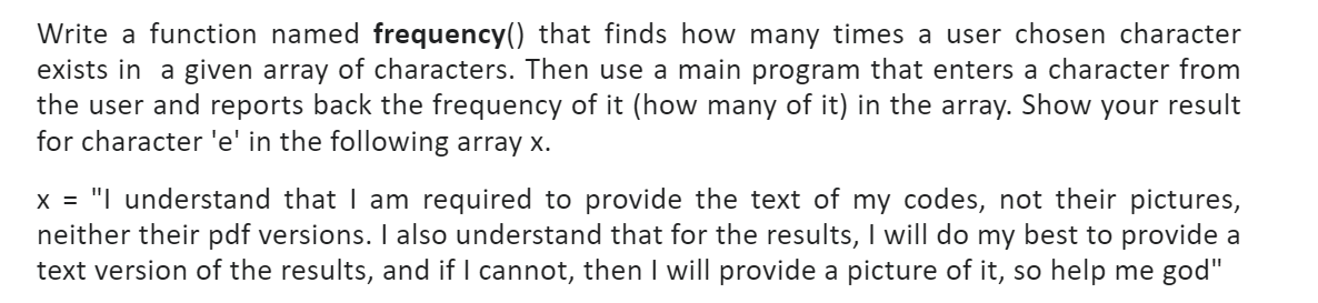 Solved Write a function named frequency() that finds how | Chegg.com