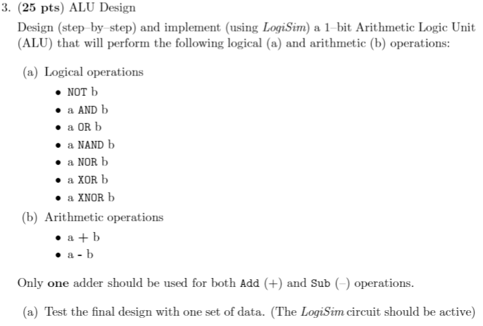 Solved 3. (25 pts) ALU Design Design (step-by-step) and | Chegg.com