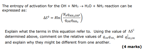 Solved The entropy of activation for the OH+NH3→H2O+NH2 | Chegg.com