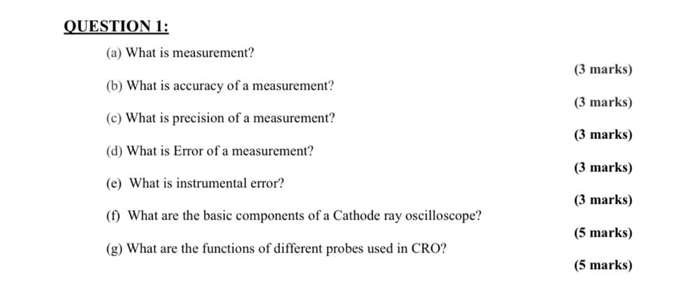 Solved QUESTION 1: (a) What is measurement? (3 marks) (b) | Chegg.com
